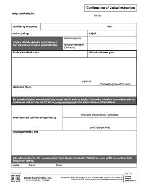 Fillable Online Confirmation of Verbal Instruction Fax Email Print ...