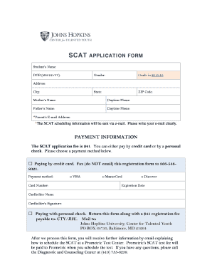 Fillable Online cty jhu SCAT APPLICATION FORM Fax Email Print - pdfFiller