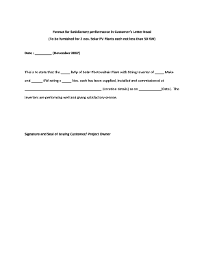 Fillable Online Format for Satisfactory performance in Customers Letter ...