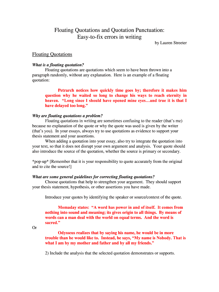 Fillable Online Floating Quotations and Quotation Punctuation: Fax Email Print - pdfFiller
