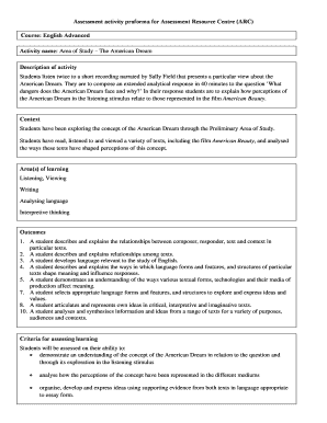 Fillable Online Assessment activity proforma for Assessment Resource ...