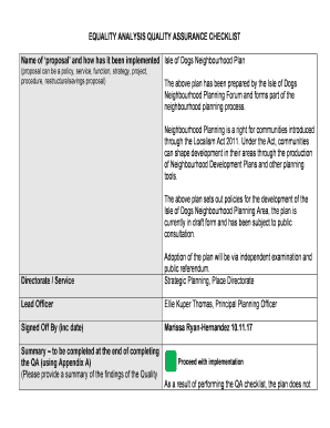 Fillable Online democracy towerhamlets gov EQUALITY ANALYSIS QUALITY ...