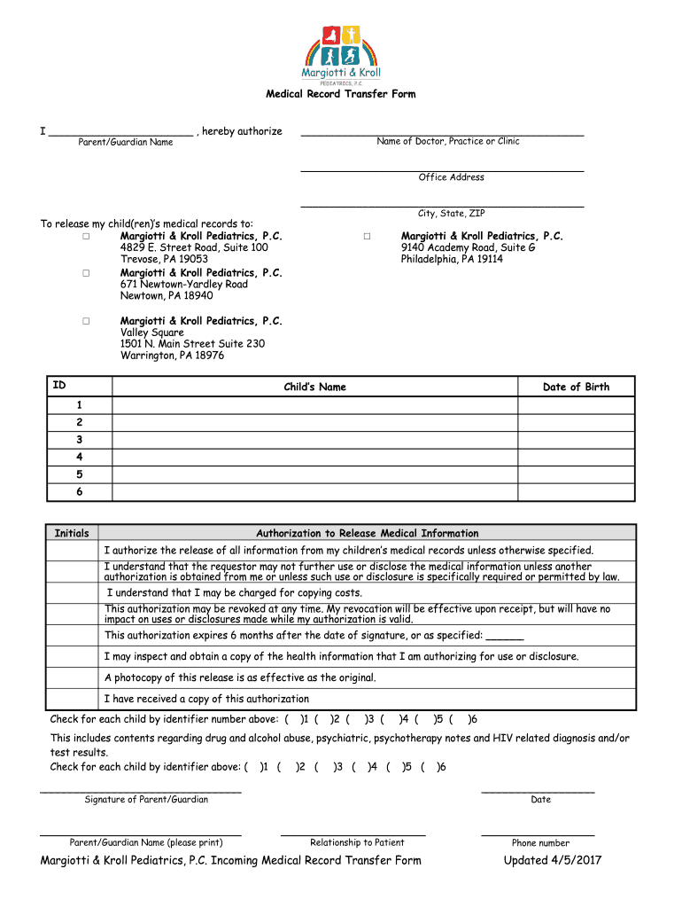 Fillable Online Medical Record Transfer Form Fax Email Print - pdfFiller
