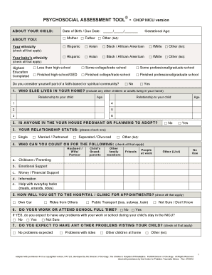 Fillable Online PSYCHOSOCIAL ASSESSMENT TOOL Fax Email Print - pdfFiller