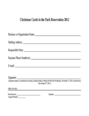 Fillable Online Christmas Cards in the Park Reservation 2012 Fax Email ...