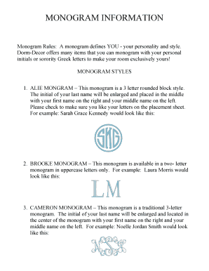 Fillable Online MONOGRAM INFORMATION Fax Email Print - pdfFiller