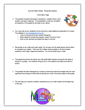 Fillable Online Summer Math Packet - Rising 8th Graders Fax Email Print ...