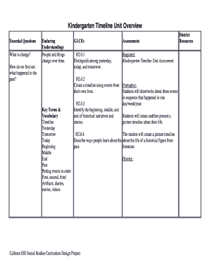 Fillable Online Kindergarten Timeline Unit Overview Fax Email Print ...