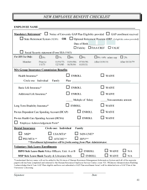 Fillable Online NEW EMPLOYEE BENEFIT CHECKLIST Fax Email Print - pdfFiller