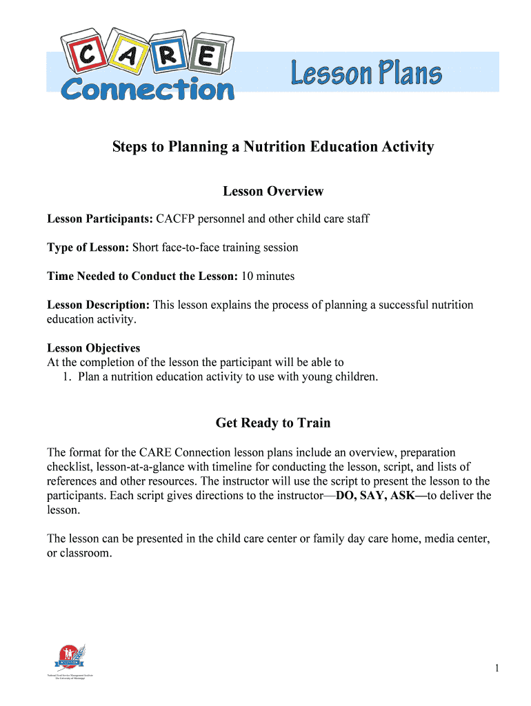 Fillable Online Steps to Planning a Nutrition Education Activity Fax ...