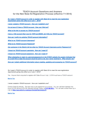 Fillable Online TEACH Account Questions and Answers Fax Email Print ...
