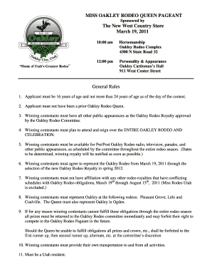 Fillable Online MISS OAKLEY RODEO QUEEN PAGEANT Fax Email Print - pdfFiller