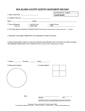 Fillable Online BOX ELDER COUNTY SURVEY MONUMENT RECORD Fax Email Print ...