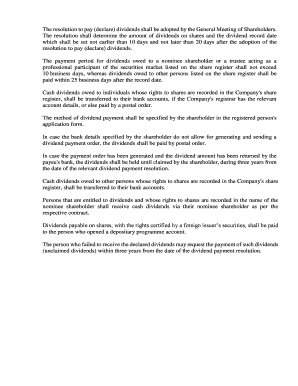 Fillable Online The resolution shall determine the amount of dividends ...