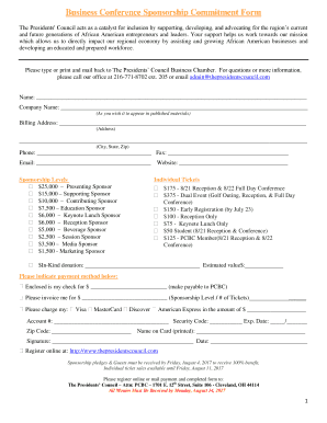 Fillable Online Business Conference Sponsorship Commitment Form Fax ...