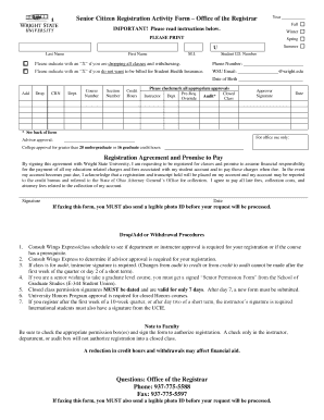 Fillable Online Senior Citizen Registration Activity Form Office of the ...
