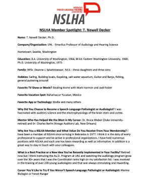 Fillable Online NSLHA Member Spotlight: T Fax Email Print - pdfFiller