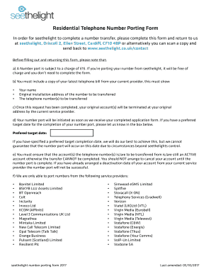 Fillable Online Residential Telephone Number Porting Form Fax Email ...