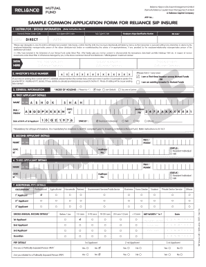 Fillable Online SAMPLE COMMON APPLICATION FORM FOR RELIANCE SIP INSURE ...