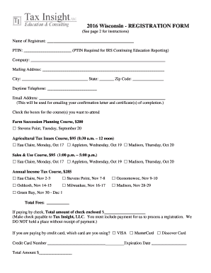 Fillable Online 2016 Wisconsin - REGISTRATION FORM Fax Email Print ...