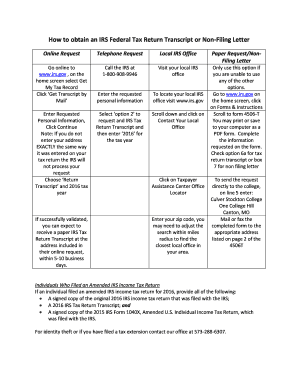 Fillable Online How to obtain an IRS Federal Tax Return Transcript or ...