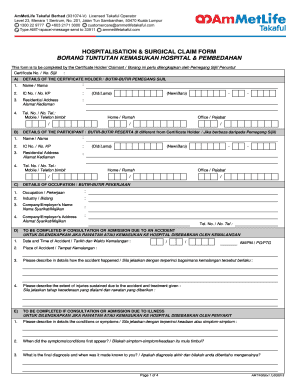 Fillable Online HOSPITALISATION & SURGICAL CLAIM FORM Fax Email Print ...