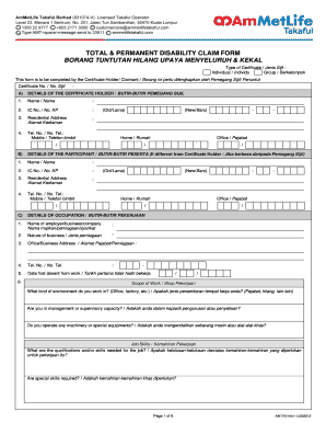 Fillable Online TOTAL & PERMANENT DISABILITY CLAIM FORM Fax Email Print ...
