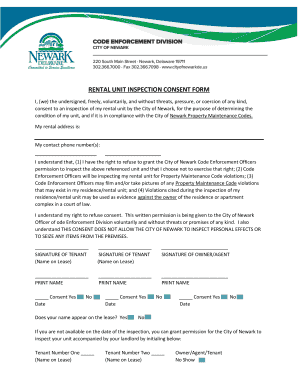 Fillable Online RENTAL UNIT INSPECTION CONSENT FORM Fax Email Print ...