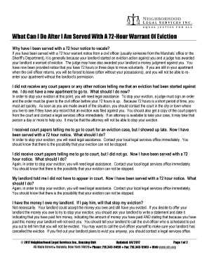 Fillable Online If you have been served with a 72 hour warrant notice ...