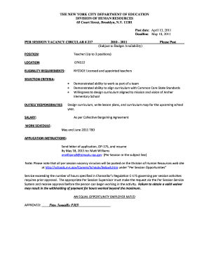 Fillable Online schools nyc PER SESSION VACANCY CIRCULAR # 217 Fax ...