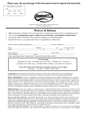 Fillable Online ALL participants in Student Life events must have a ...