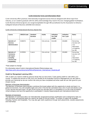 Fillable Online Curtin University Terms and Information Sheet Fax Email ...