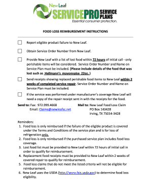 Fillable Online FOOD LOSS REIMBURSEMENT INSTRUCTIONS Fax Email Print ...