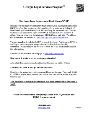 Fillable Online Hurricane Irma Replacement Food Stamps/SNAP Fax Email ...