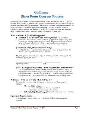 Fillable Online Guidance Short Form Consent Process Fax Email Print ...