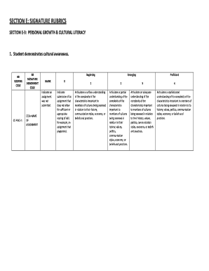 Fillable Online SECTION E: SIGNATURE RUBRICS Fax Email Print - pdfFiller