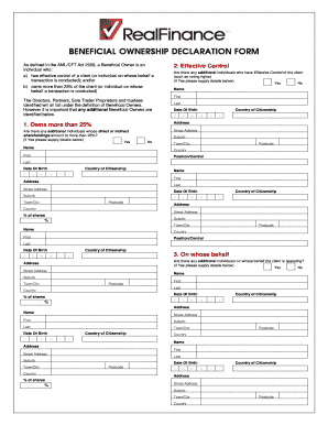 Fillable Online BENEFICIAL OWNERSHIP DECLARATION FORM Fax Email Print - pdfFiller