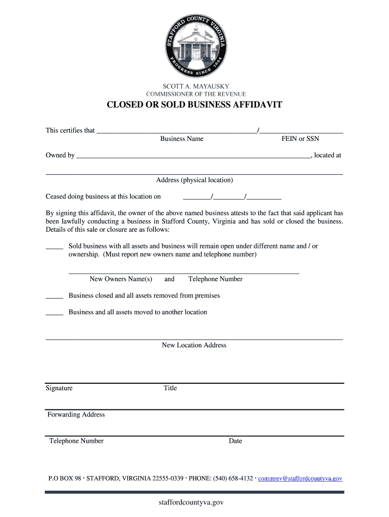Fillable Online CLOSED OR SOLD BUSINESS AFFIDAVIT Fax Email Print ...
