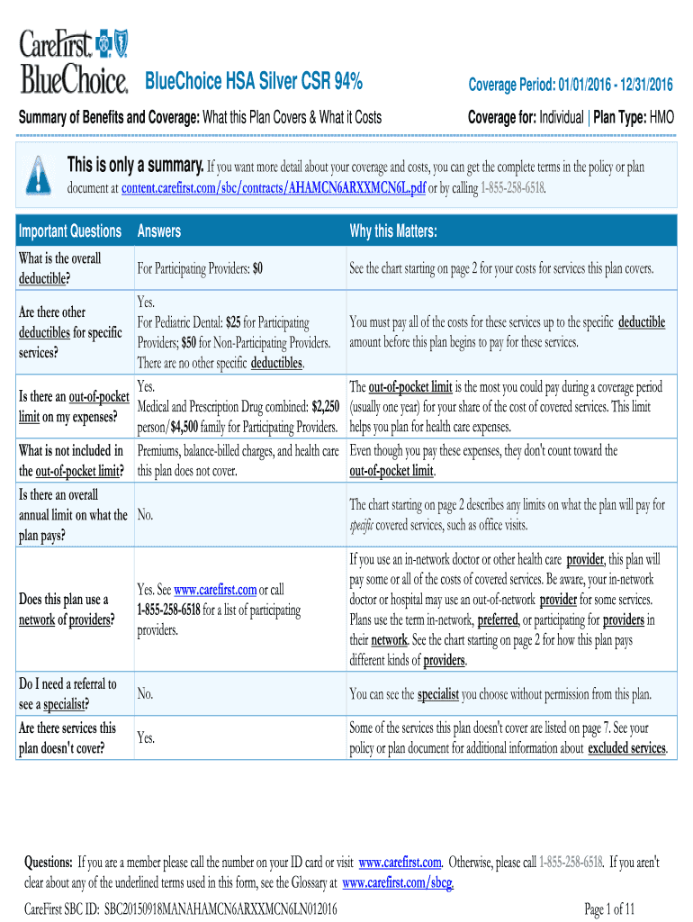 Fillable Online BlueChoice HSA Silver CSR 94% Fax Email Print - pdfFiller
