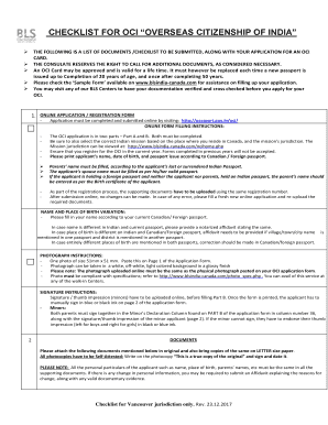Fillable Online CHECKLIST FOR OCI OVERSEAS CITIZENSHIP OF INDIA Fax ...