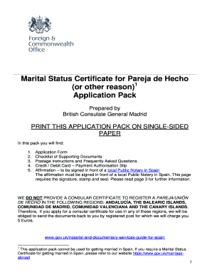 Fillable Online Marital Status Certificate for Pareja de Hecho Fax ...