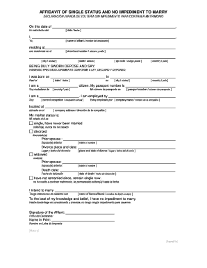 Fillable Online AFFIDAVIT OF SINGLE STATUS AND NO IMPEDIMENT TO MARRY ...