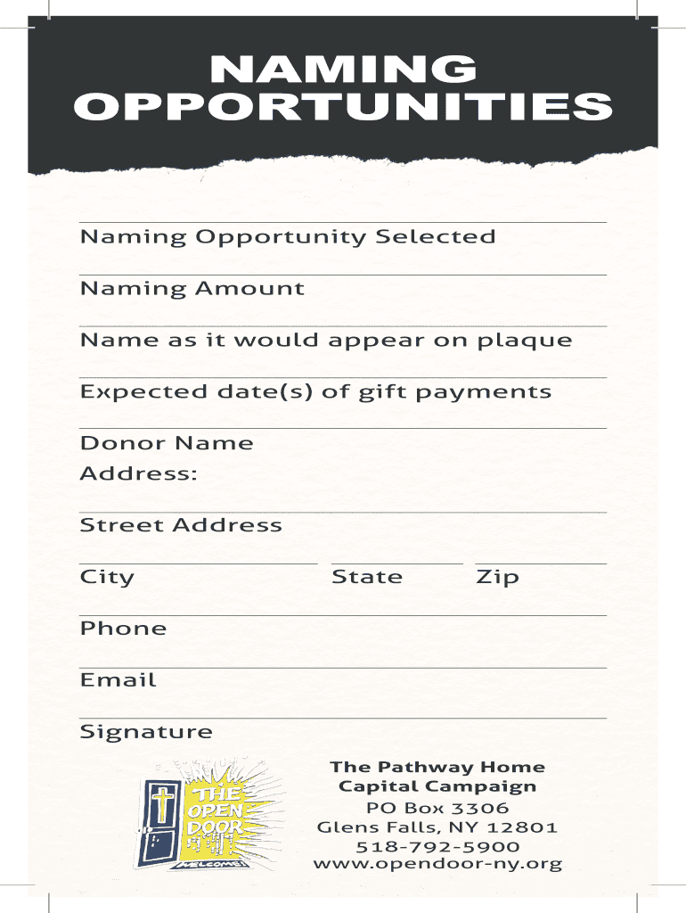 Fillable Online Naming Opportunity Selected Fax Email Print - pdfFiller