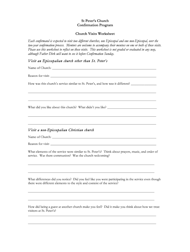 Fillable Online Church Visits Worksheet Fax Email Print - pdfFiller