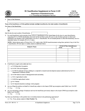 Fillable Online H Classification Supplement to Form I-129 Fax Email ...