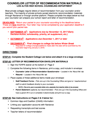 Fillable Online COUNSELOR LETTER OF RECOMMENDATION MATERIALS Fax Email ...