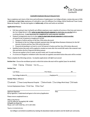 Fillable Online CoxHealth Employee Discount Request Form Fax Email ...