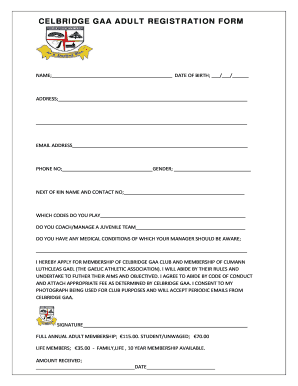 Fillable Online CELBRIDGE GAA ADULT REGISTRATION FORM Fax Email Print ...