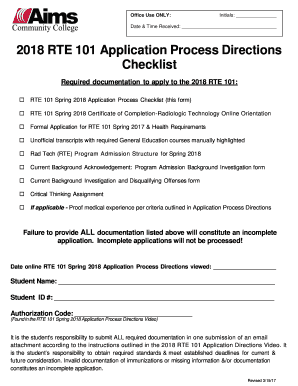 Fillable Online Required documentation to apply to the 2018 RTE 101 ...
