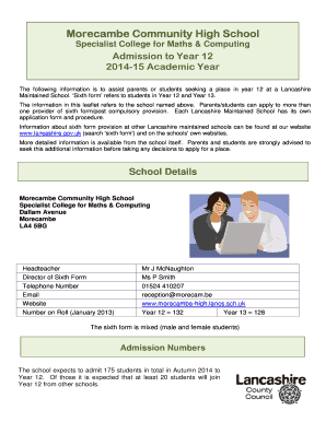 Fillable Online www3 lancashire gov Morecambe Community High School Fax ...